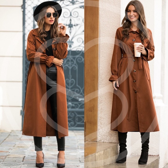 Jackets & Coats | Burnt Orange Button Long Trench Coat | Poshmark